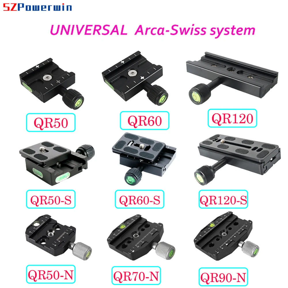 Powerwin Arca Swiss 퀵 릴리스 플레이트 클램프 어댑터, DSLR 카메라 삼각대 볼헤드 짐벌용, QR50, QR60, QR120, QR70, QR90, QR110