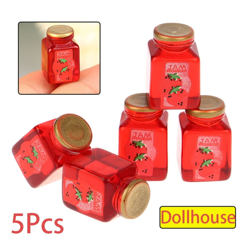 5Pcs 1/12 Dollhouse Strawberry Sauce Jam Jar Dollhouse Miniature ...