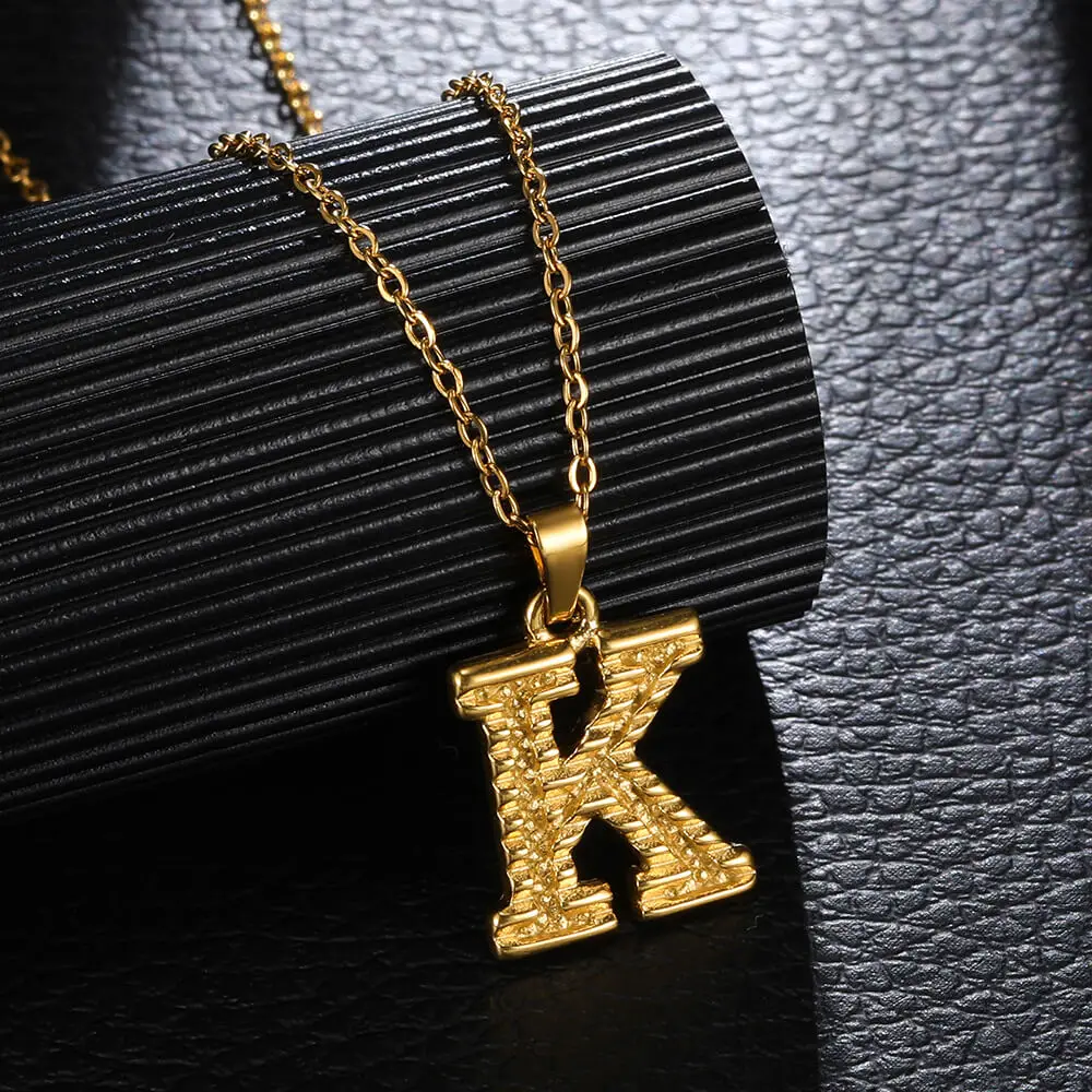 Stainless-Steel-Initial-Necklace-For-Women-Men-Gold-Color-A-Z-Letter ...