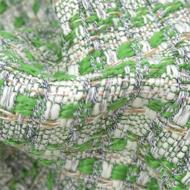 High-grade-Green-Plaid-Woven-Fabric-Slub-Tweed-Fashion-Style-Coat ...