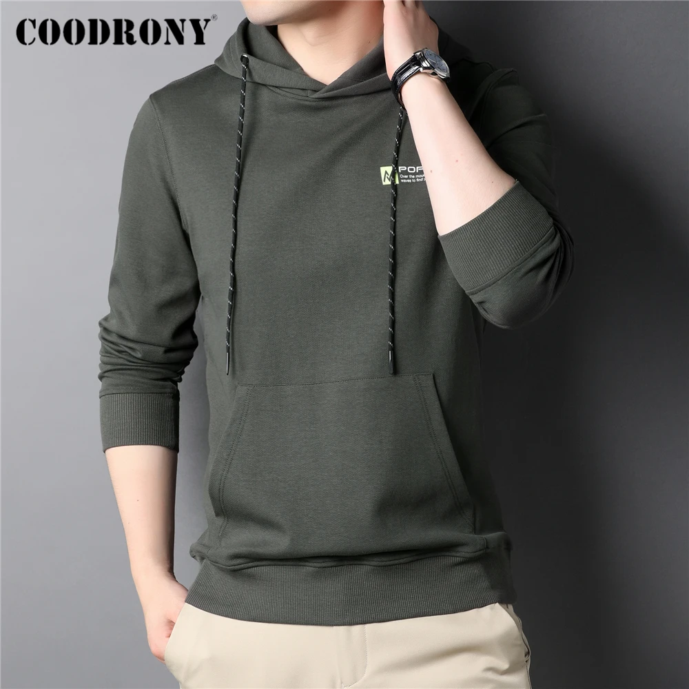 COODRONY Sudadera con capucha de algodón para hombre, ropa de calle a ...