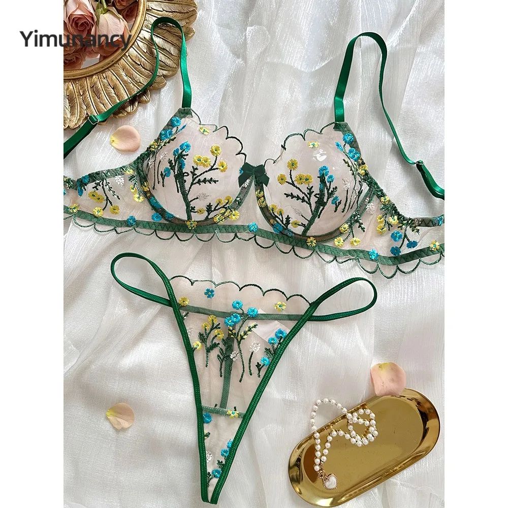 Yimunancy-2-Piece-Floral-Lingerie-Set-Women-Embroidery-Boho-Bra-Thong ...