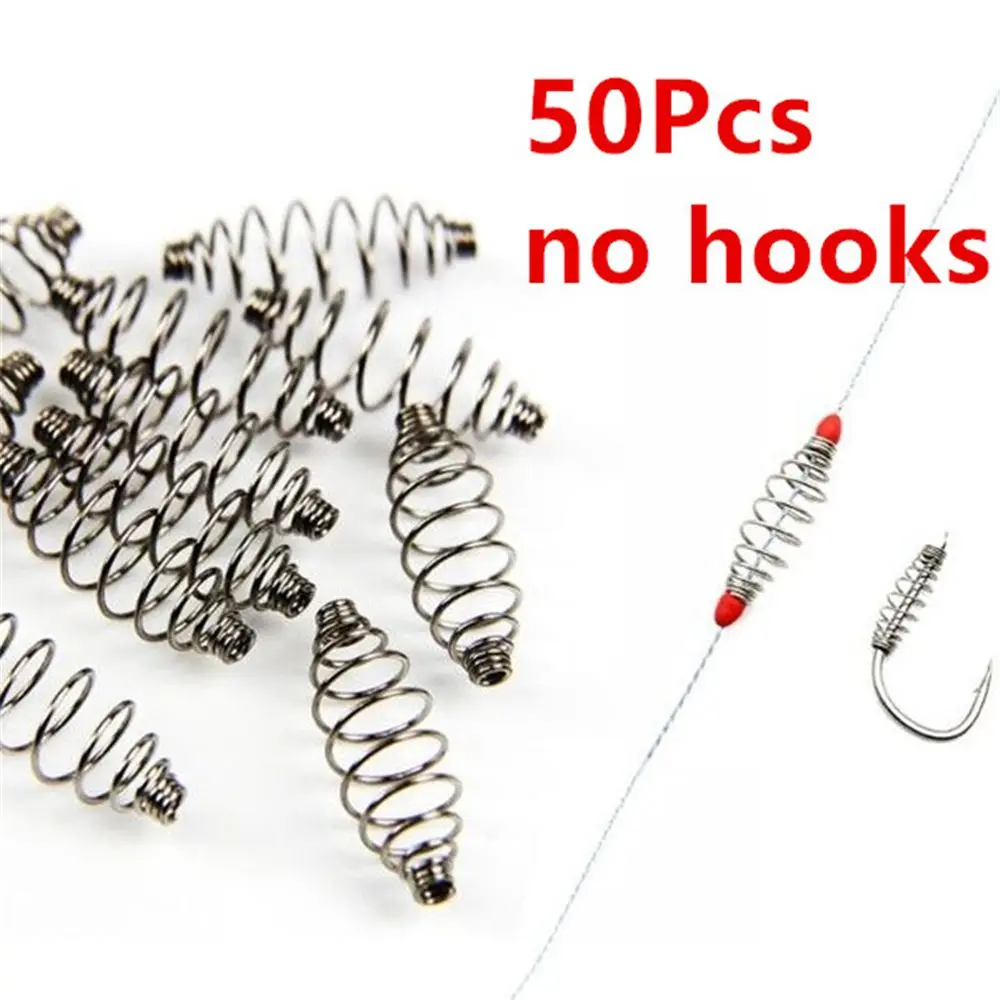 50Pcs-Stainless-Steel-Olive-Shape-Spring-Bait-Feeder-Cage-Hair-Rig ...