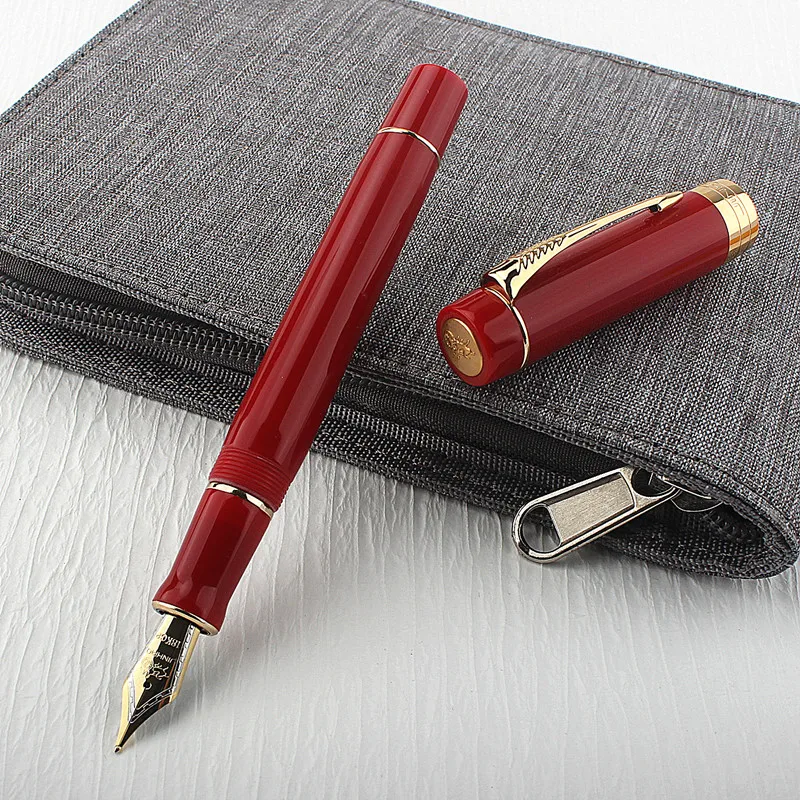 Jinhao 100 Acrylic Fountain Pen Red Spin Golden 40MM Nib Elegante Ink ...