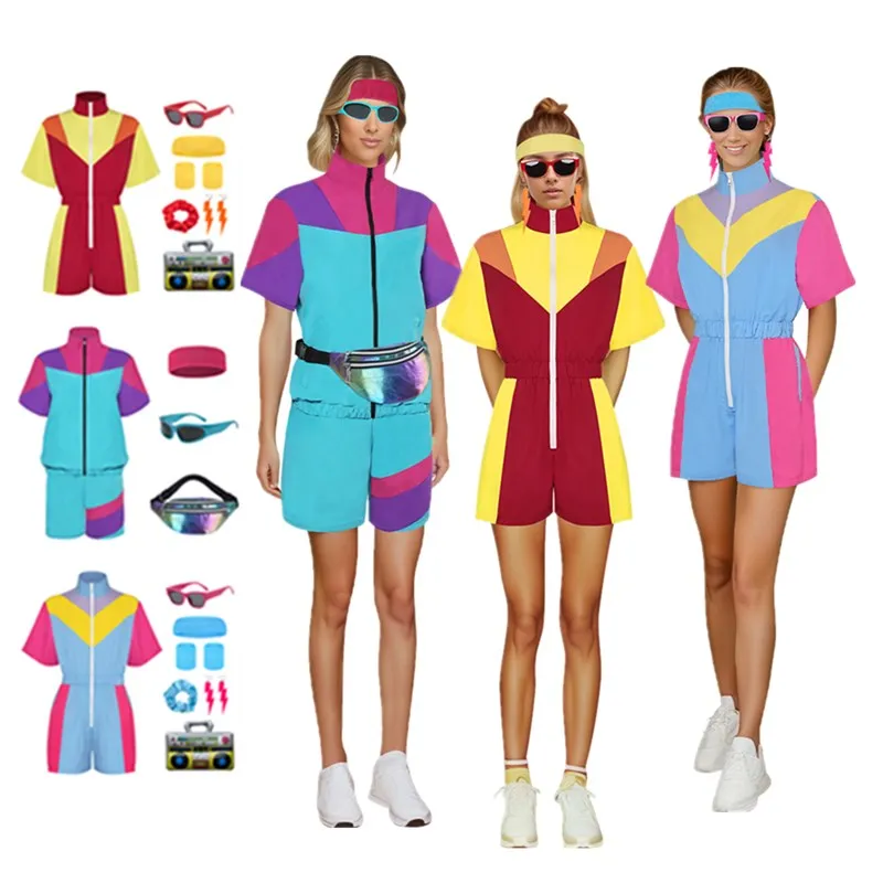 Adult-Retro-80s-90s-Short-Sleeve-Sportswear-Costume-Jumpsuit-T-shirt ...