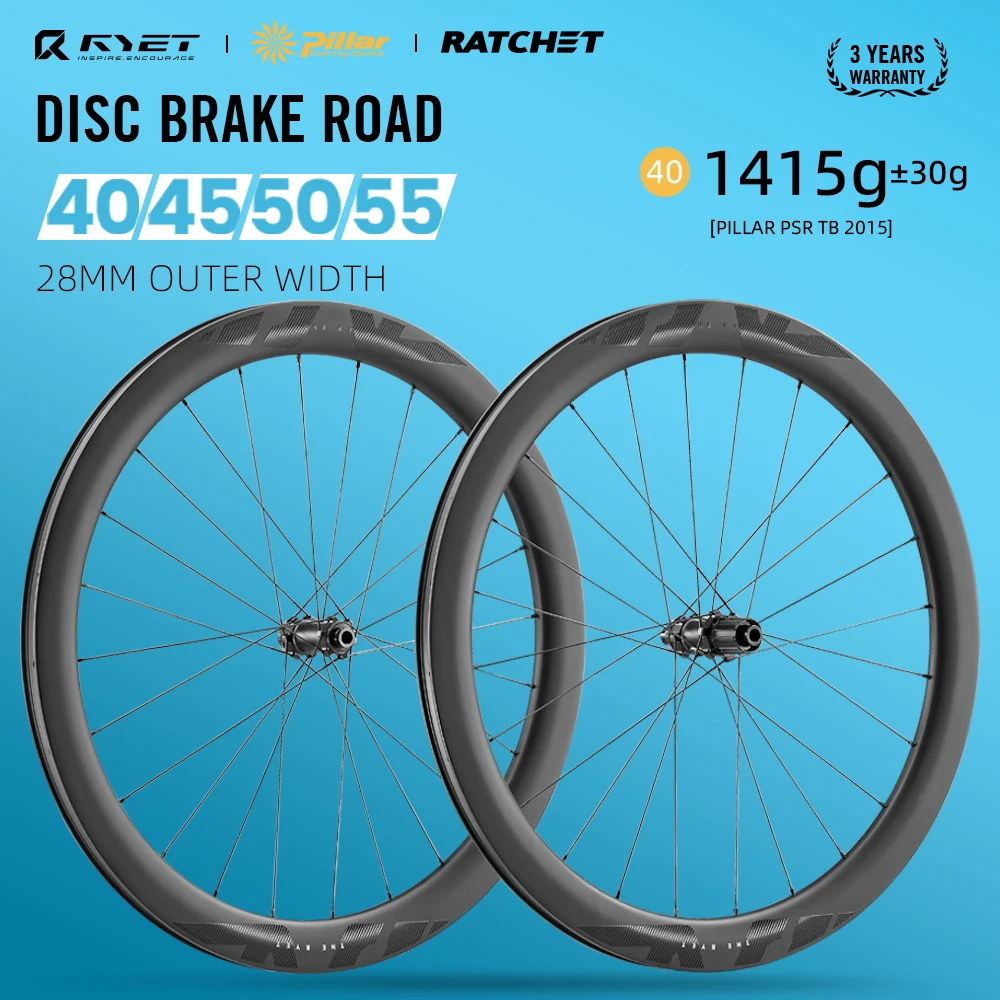 RYET Carbon Road Wheels 700C Bike Wheelset 36T Ratchet Disc Brake ...