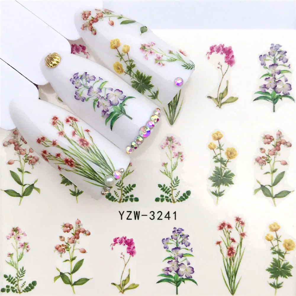 Green-Leaf-Nail-Stickers-Manicure-Round-Flowers-Nail-Decal-Colorful ...