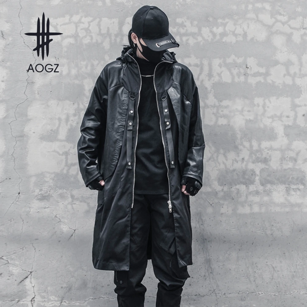 AOGZ Techwear Punk Jacket Mens Hip Hop Streetwear Oversized Loose Long ...
