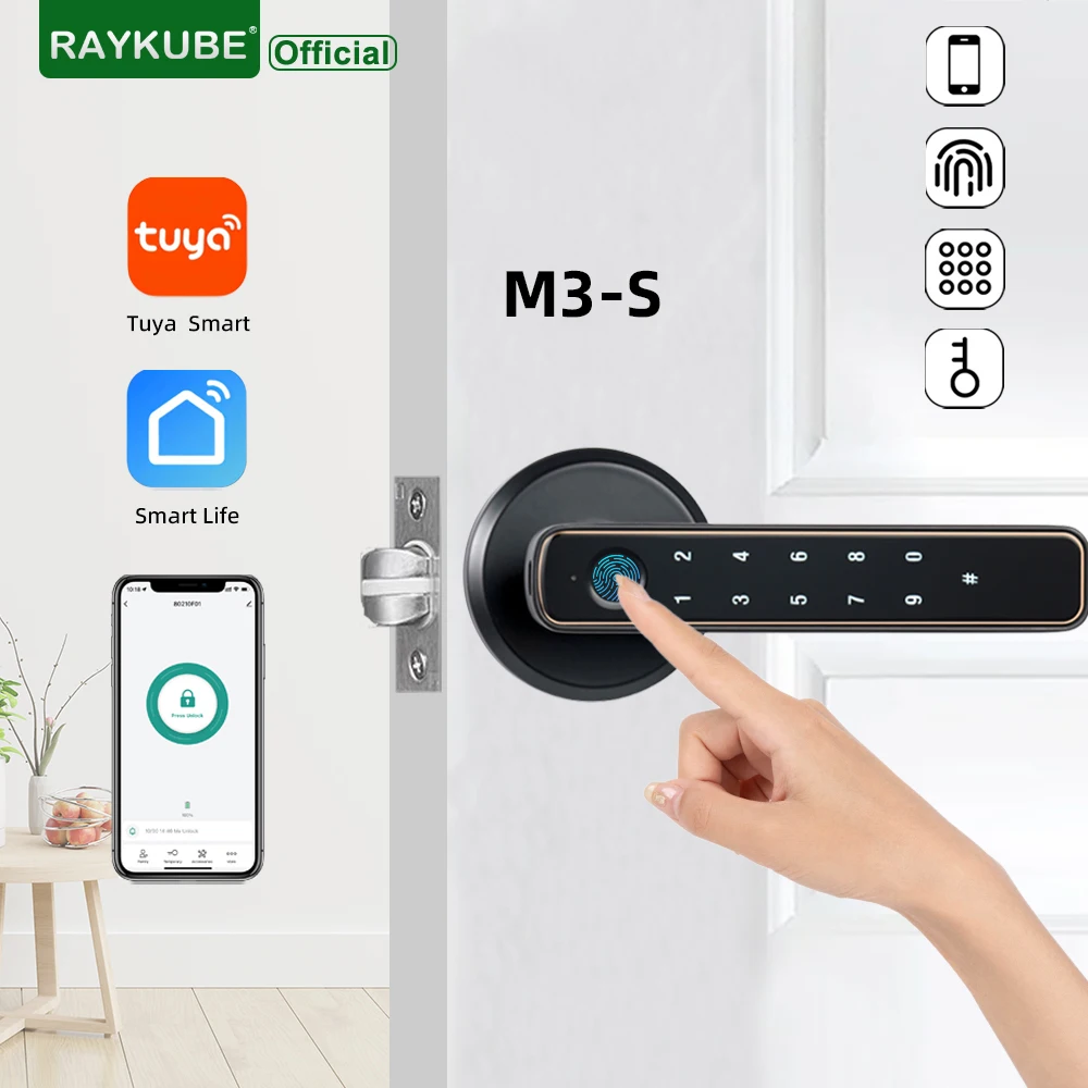 RAYKUBE M3-S Tuya BLE Smart Fingerprint Door Lock Electronic Lock with ...