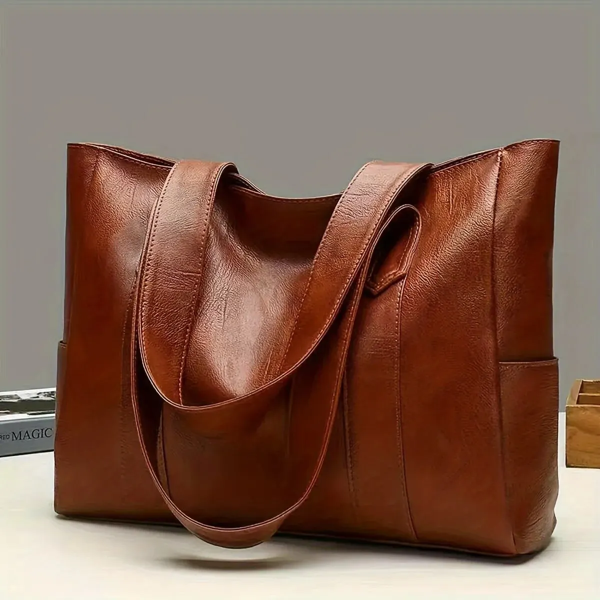 Bolso-grande-de-cuero-suave-para-mujer-cartera-cl-sica-de-Color-s-lido ...