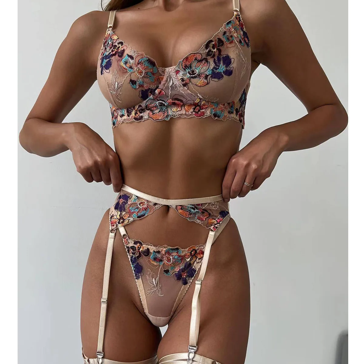 ECTOOKO Conjunto de lencería elegante para mujer, ropa interior Floral de lujo, sujetador íntimo ...