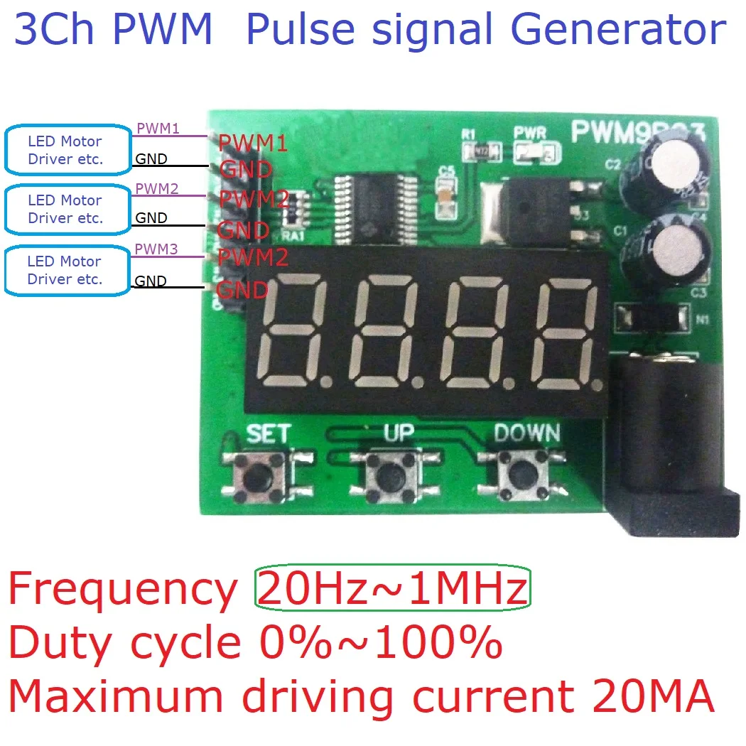 3 Channel PWM Function Signal Generator 20Hz 1MHZ requency Duty Cycle ...