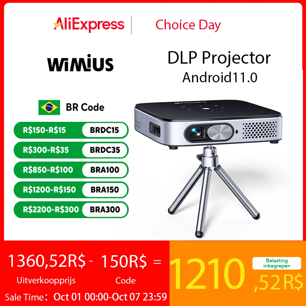 WiMiUS-Mini-Projetor-Android-11-0-Projetor-DLP-Recarreg-vel-Ultra-Short-Throw-WiFi-Bluetooth ...