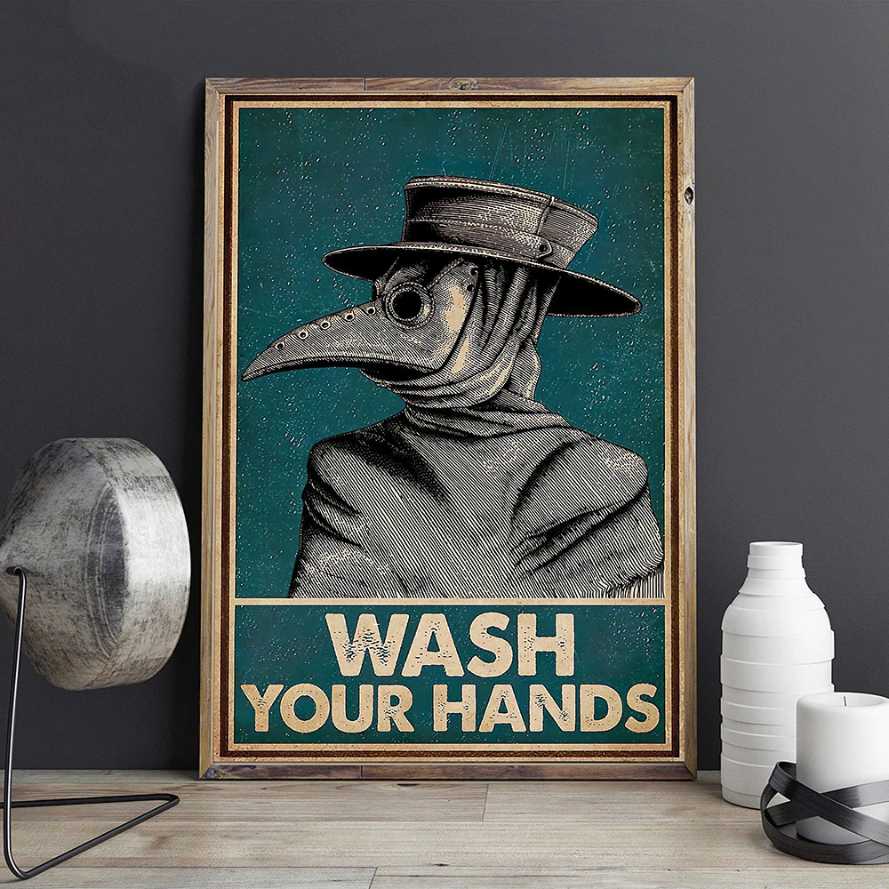 Vintage Poster Plague Doctor Wash Your Hand Sign Public Health Retro ...
