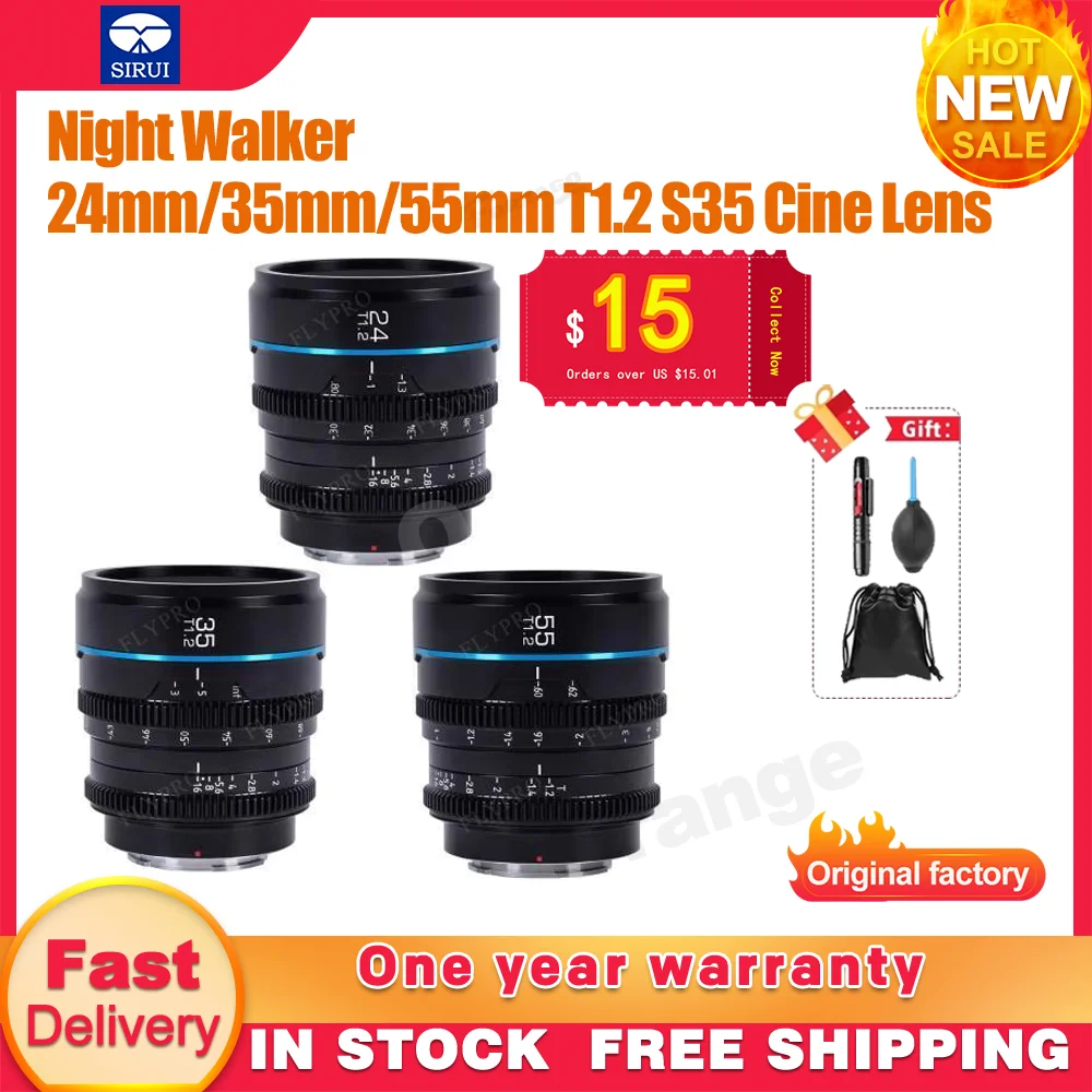 Sirui Night Walker 24mm / 35mm / 55mm T1.2 S35 Cine Lens Series Lightweight Fast T1.2 Aperture ...
