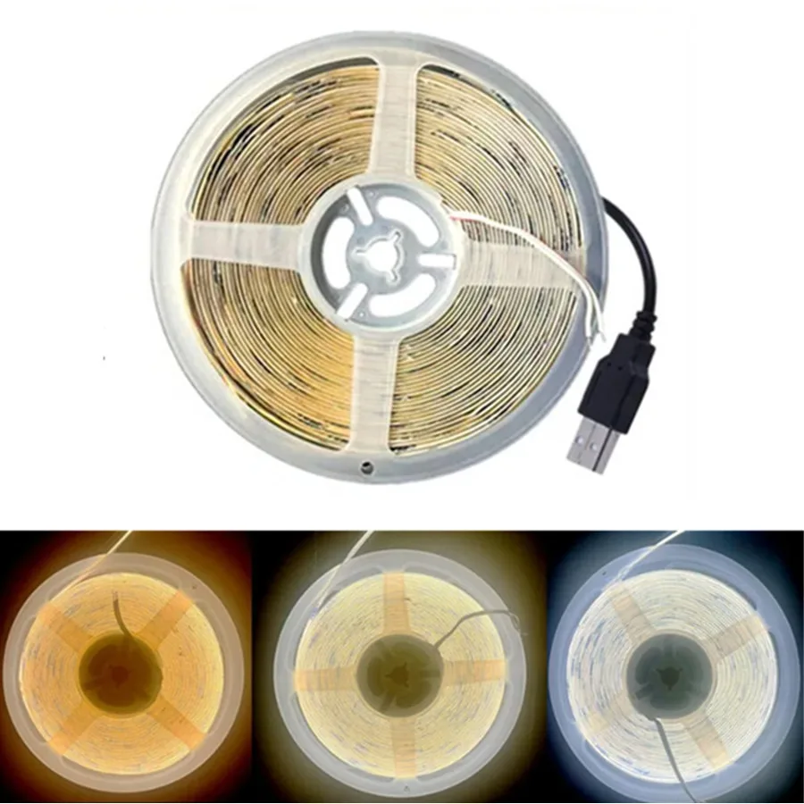 Led-Strip-Light-DC-5V-USB-COB-USB-powered-High-Density-Linear-Lighting ...
