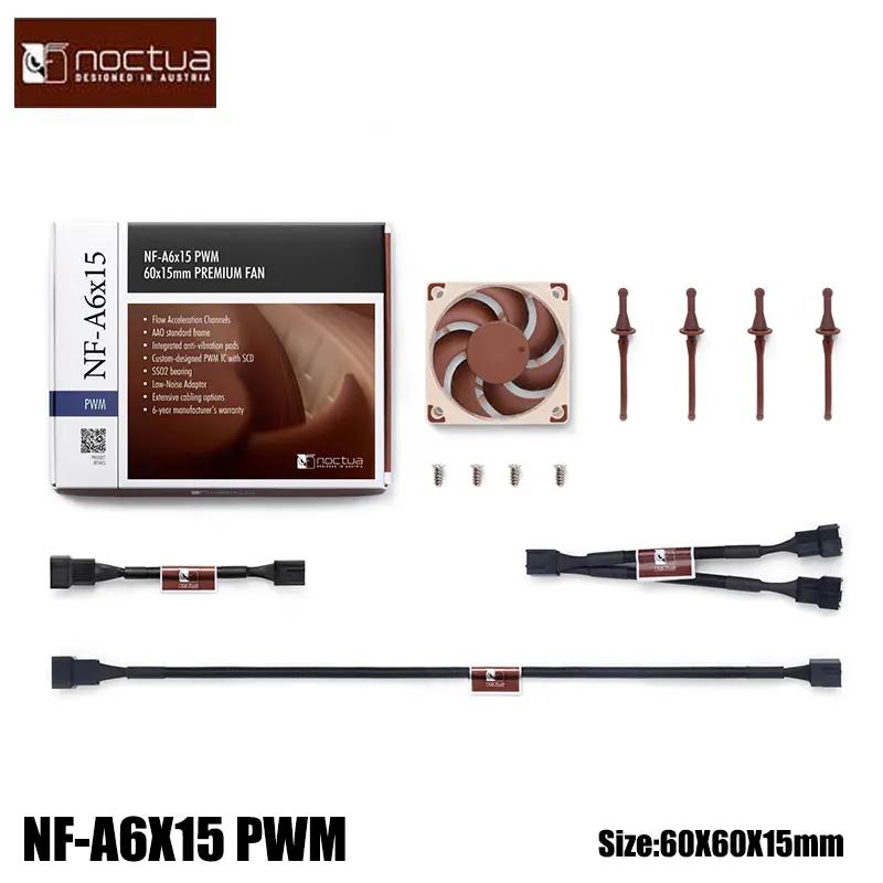 Noctua NF-A6X15 Quiet cooling fan，60x60x15mm/SSO2 bearings/Material ...