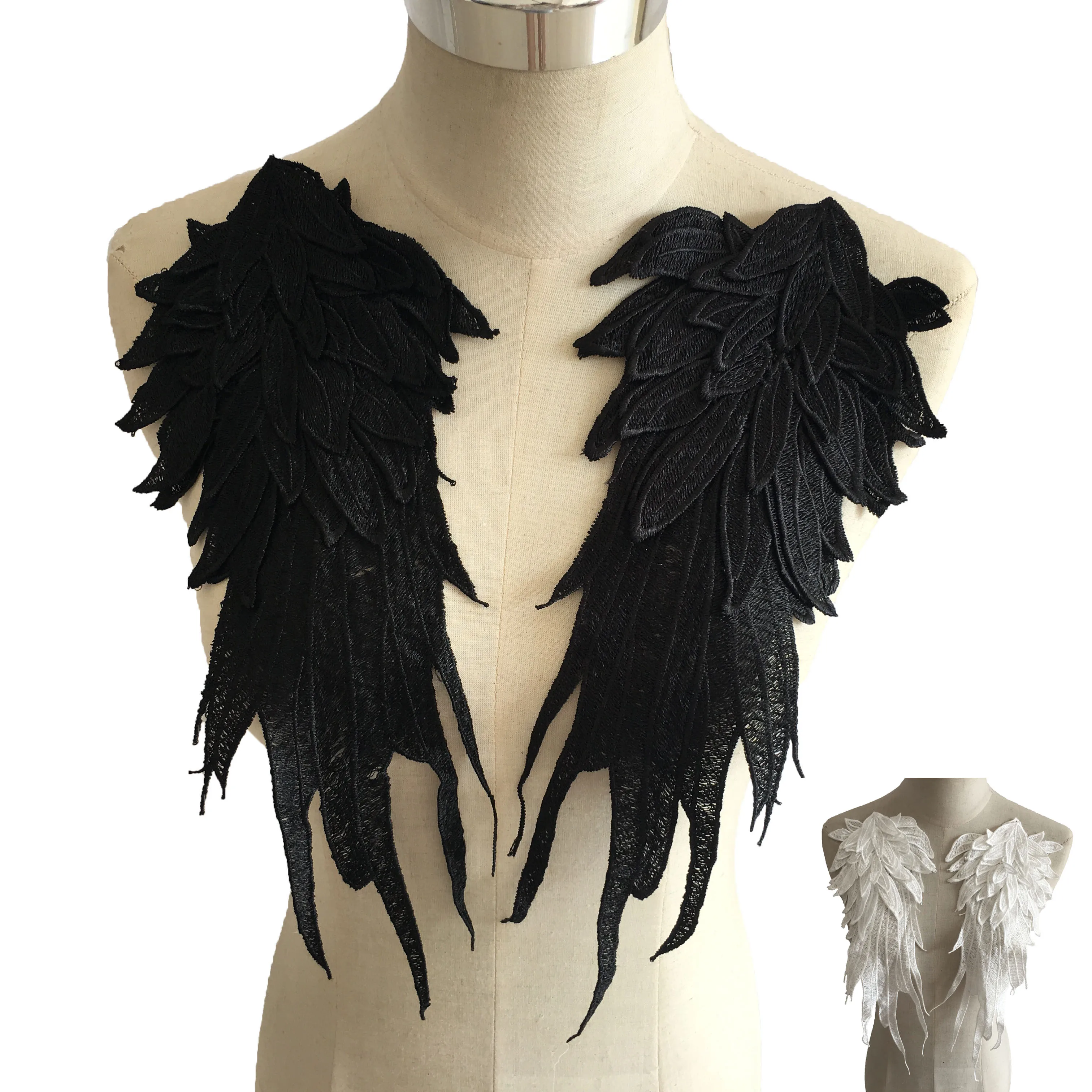 black-and-white-embroidered-polyester-wings-hollowed-out-lace-DIY ...
