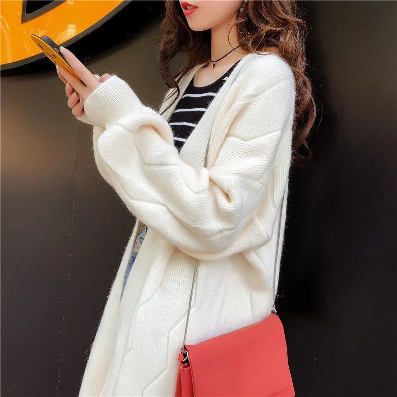 2023 nova camisola cardigan feminino meados de comprimento solto estilo ...