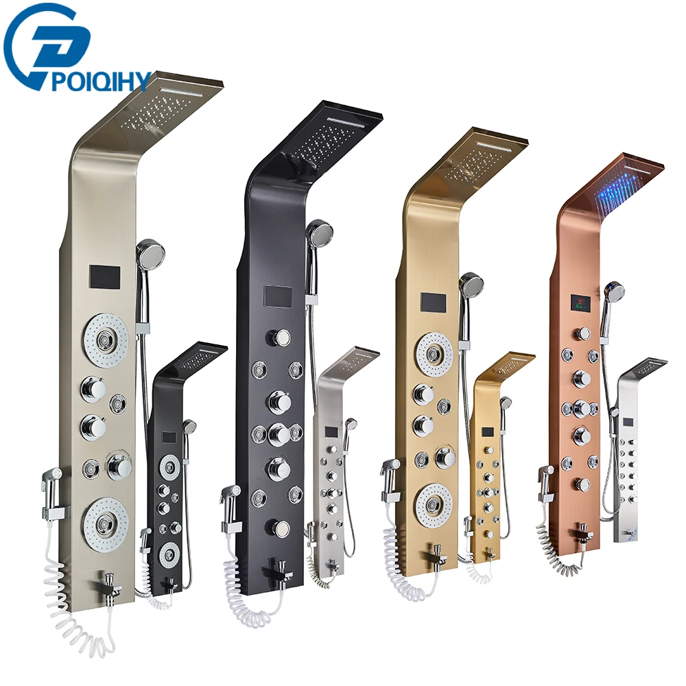 Golden Bathroom Shower Panel Column Led Rain Waterfall Shower Column ...