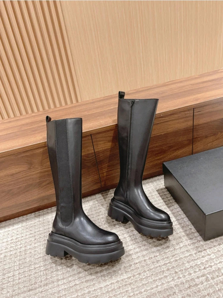 Black-Genuine-Leather-Thick-Sole-Knight-Boots-Brand-Designer-Side ...