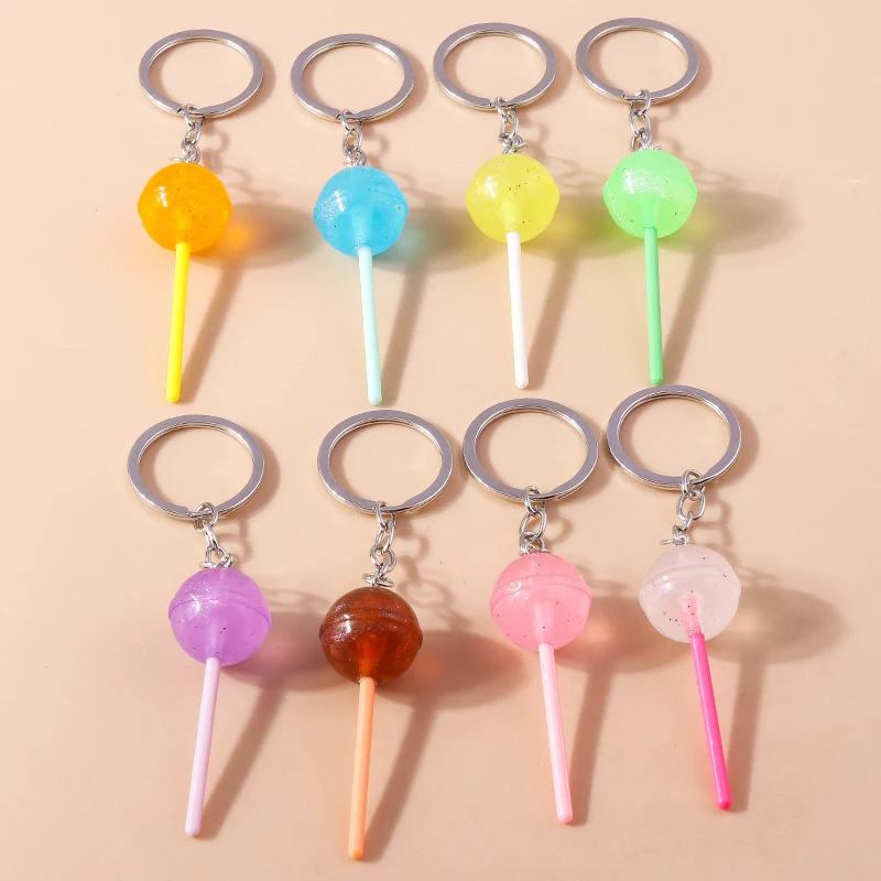 Lovely Resin Candy Lollipop Keychain Mini 3D Simulation Food Key Rings ...