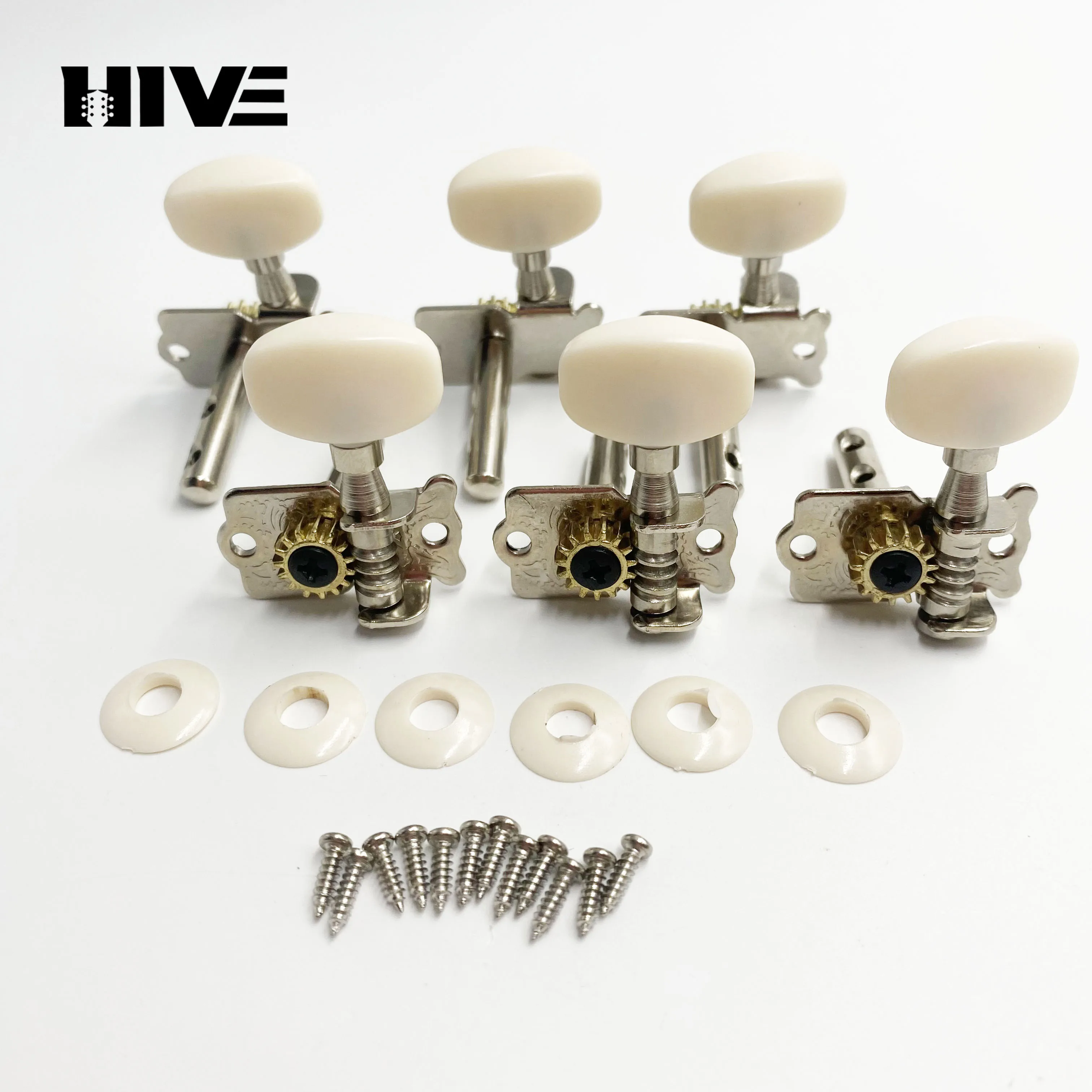 6Pcs/Set Guitar Tuning Pegs Open Square Head White Head Double Hole ...