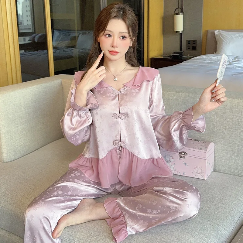 New-Chinese-Style-Ice-And-Snow-Silk-Jacquard-Pajamas-For-Women-Autumn ...