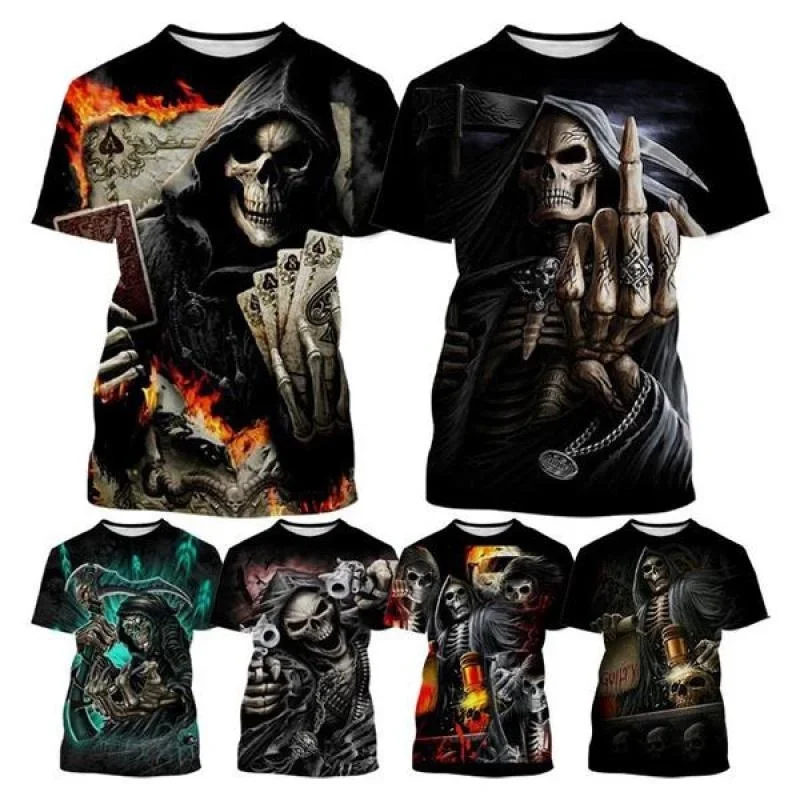 Лето 2023, забавная Готическая уличная футболка с ужасом в стиле хип ...