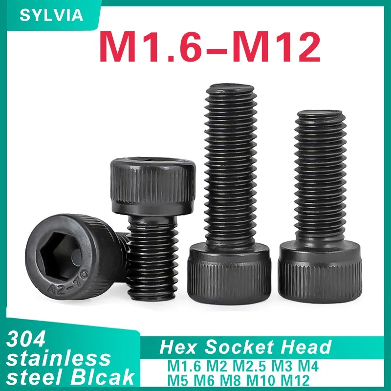 2~50pcs M1.6 M2 M2.5 M3 M4 M5 M6 M8 M10 M12 Black Galvanized 304 ...