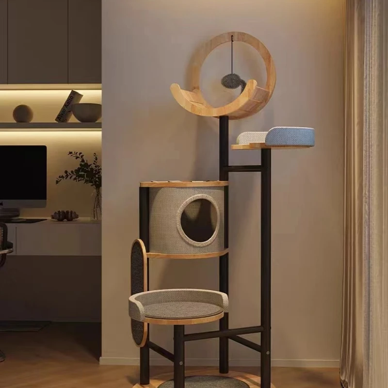 Solid-Wood-Cat-Climbing-Frame-Cat-Tree-Integrated-Large-Cat-Rack-Villa ...