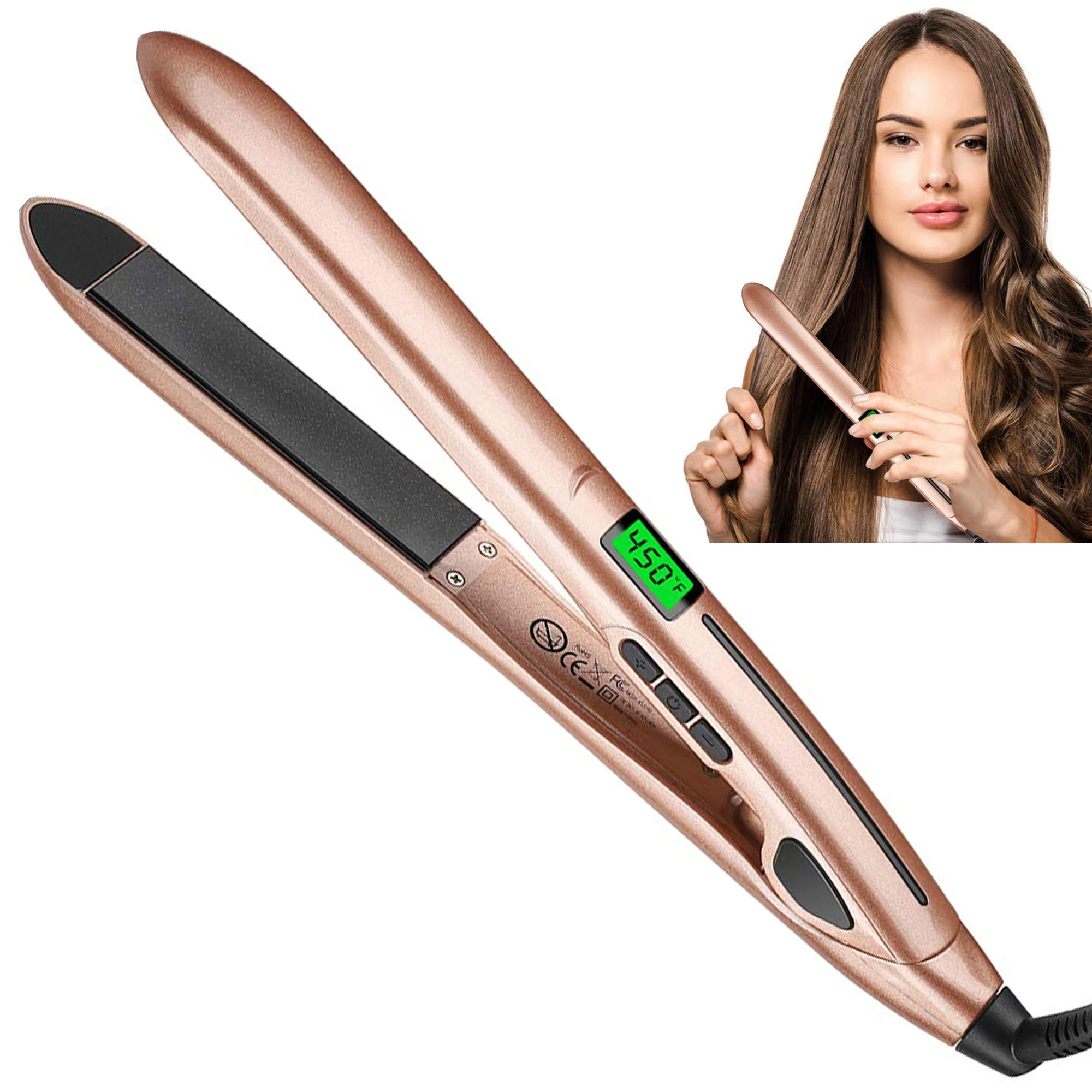 Flat-Iron-Hair-Straightener-Dual-Voltage-Heat-Up-Quickly-LCD-Display ...