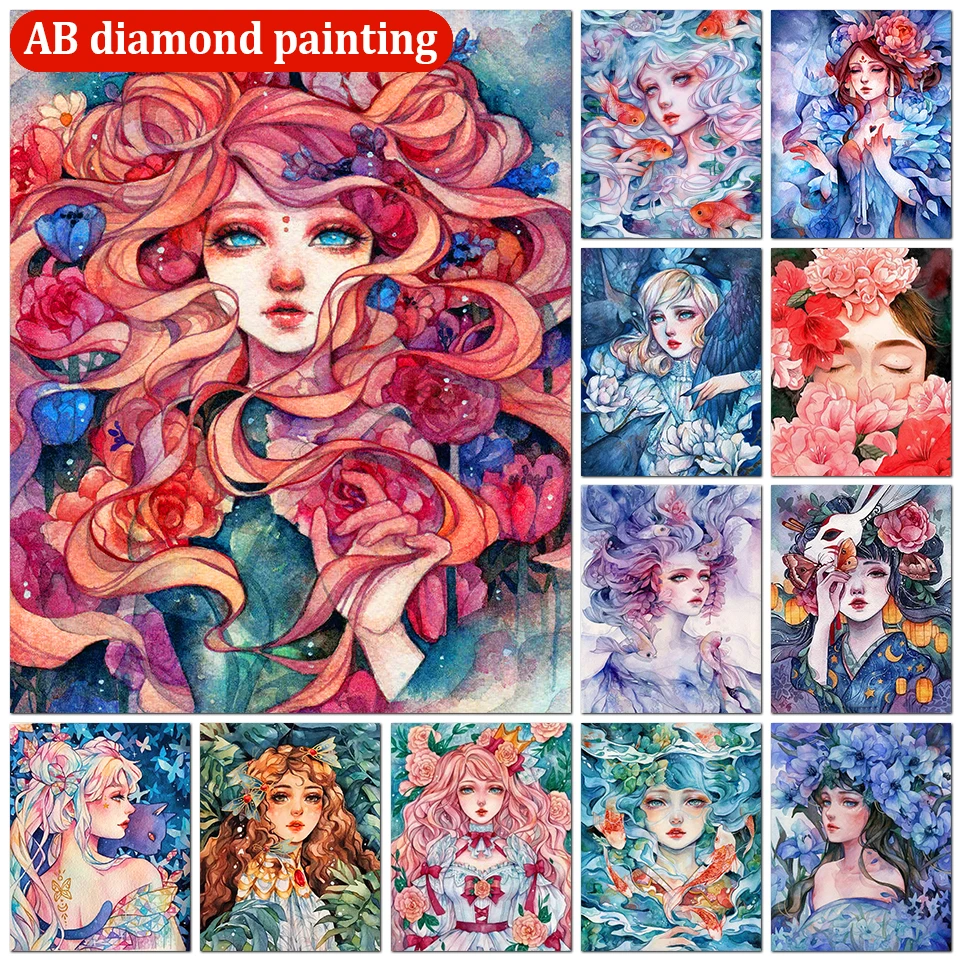5D Diy Diamond Painting Cartoon Girl AB Diamond Full Round Anime ...