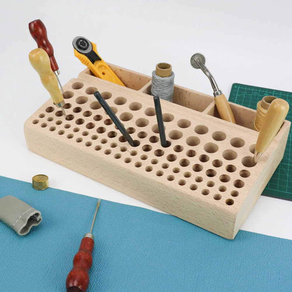 46-98-Holes-Handwork-Tools-Holder-Box-Wooden-Rack-Leather-Craft ...