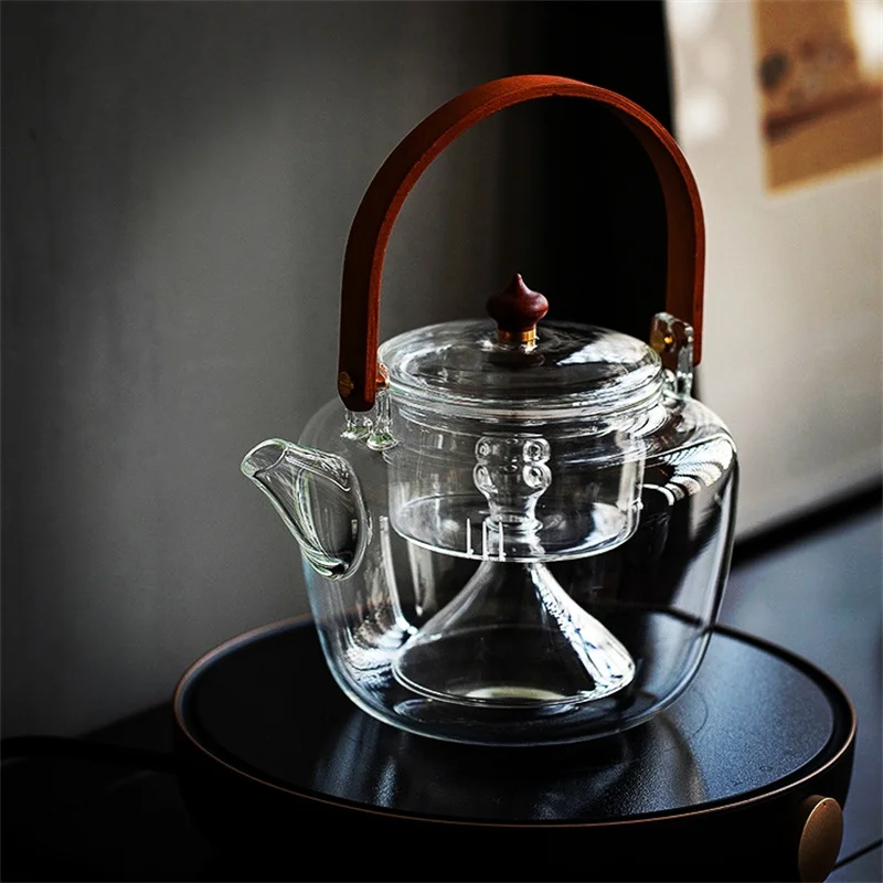 Japanese-Bamboo-Handle-Glass-Teapot-With-Tea-Strainer-Infuser-Steaming ...