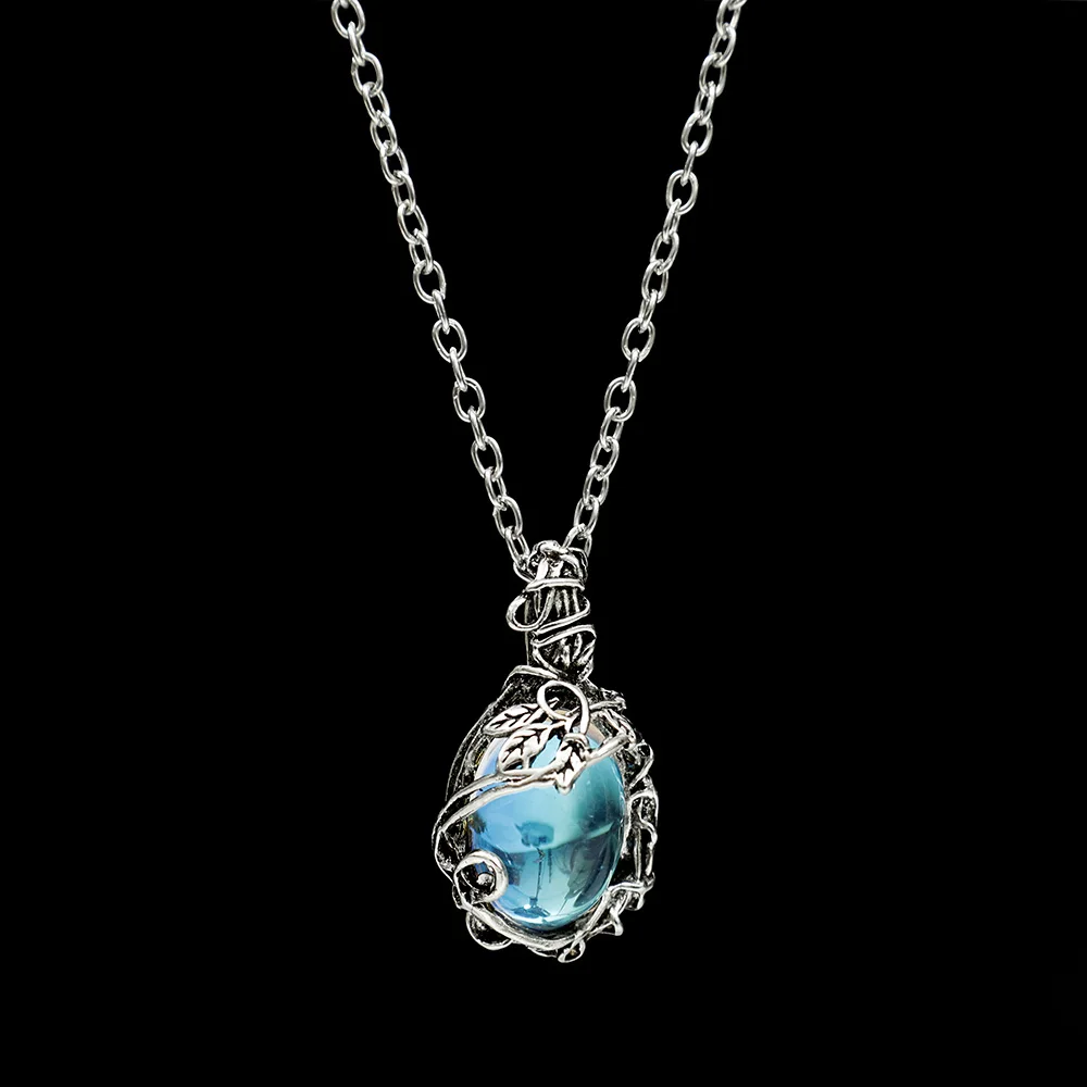 Water-Crystal-Gemstone-Pendant-Necklace-Artificial-Gems-Vintage-Alloy ...