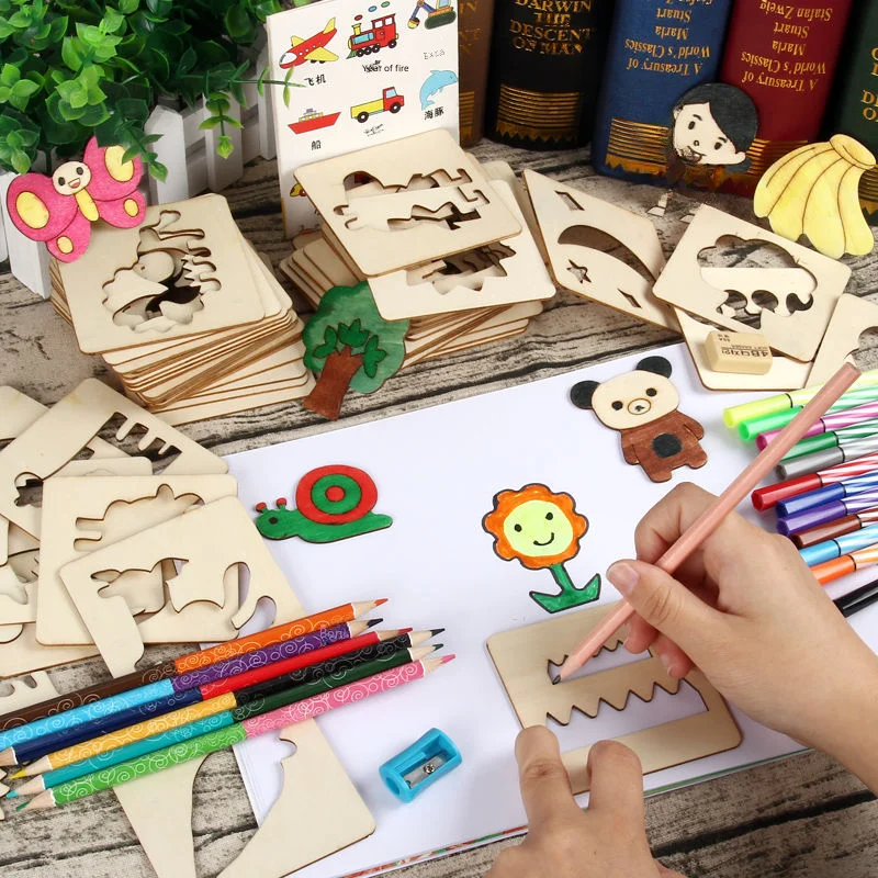 Children-Wooden-Painting-Board-Tool-Set-Hollow-Paper-Quality-Puzzle ...