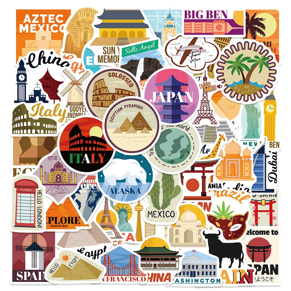 50pcs-World-City-Landmark-Stickers-Pack-Scrapbook-Stationery-Ipad-Phone ...