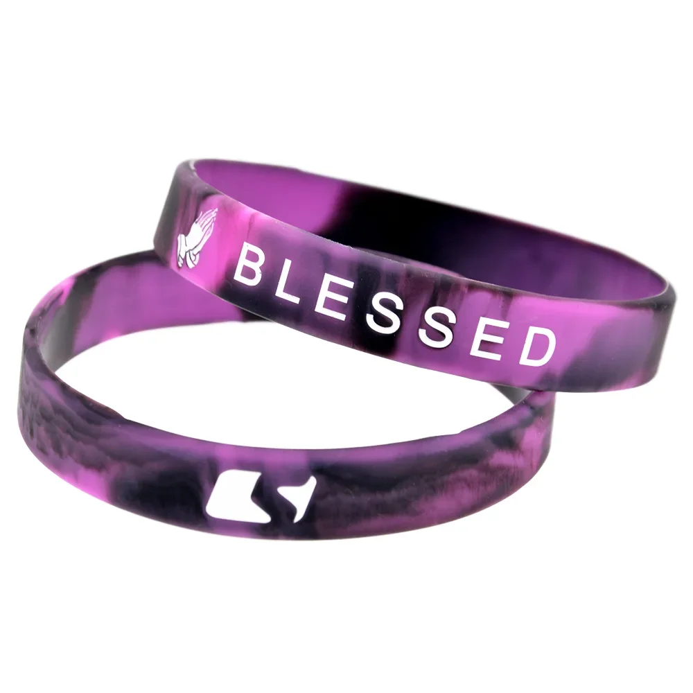 50-Pcs-Blessed-Silicone-Rubber-Wristband-for-Religion-Faith-Swirled ...