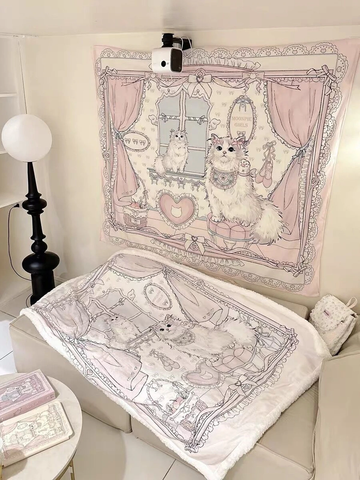 Cute Textile City Pink Girl Cat Pattern Throw Blanket Home Decorate ...