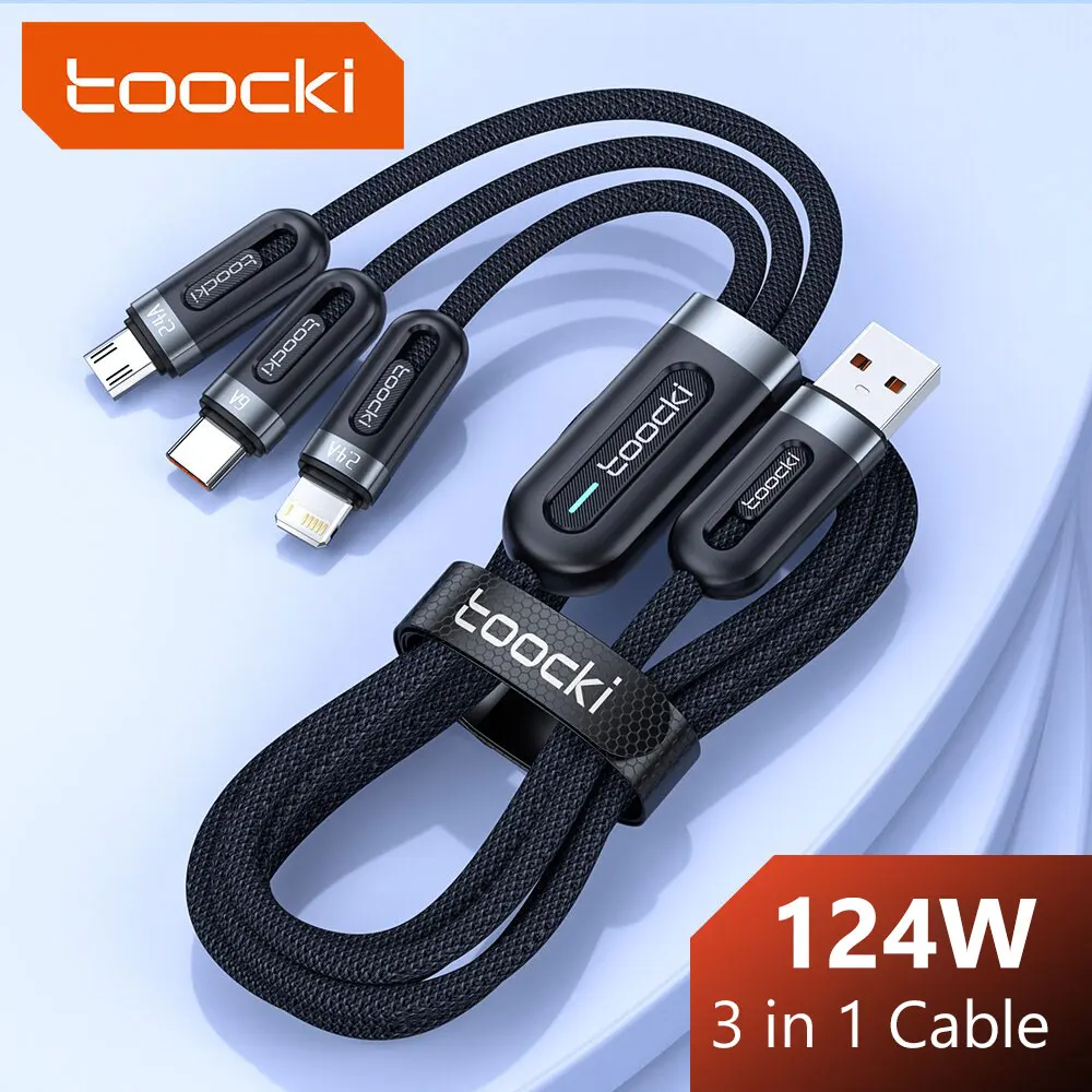 Toocki 6A 3in1 Fast Charging Cable USB Type C Type-C Mobile Phone Cable ...