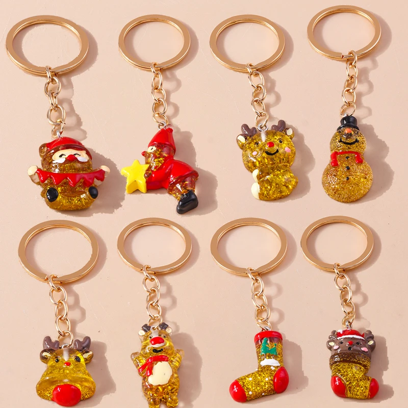 Cute-Resin-Cartoon-3D-Santa-Claus-Elk-Snowman-Keychain-Christmas ...