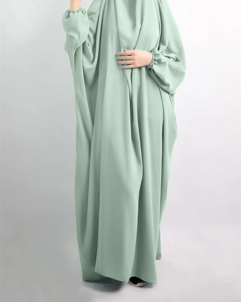 Muslim Women Jilbab One-piece Prayer Dress 2023 Abaya Smocking Sleeve ...
