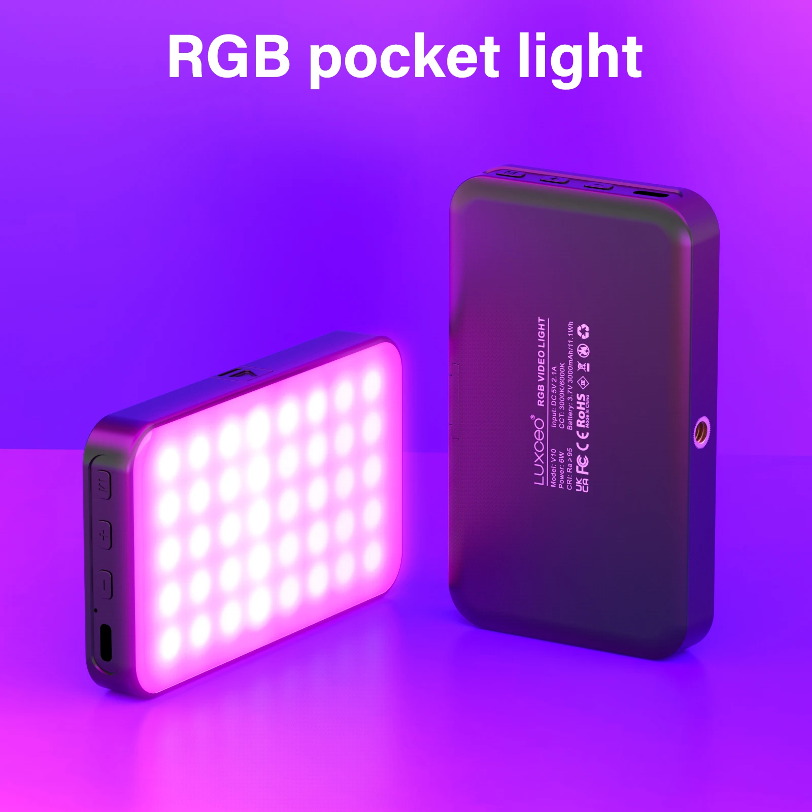 LUXCEO-V10-RGB-LED-Camera-Light-Video-Panel-Light-Rechargable-Dimmable ...