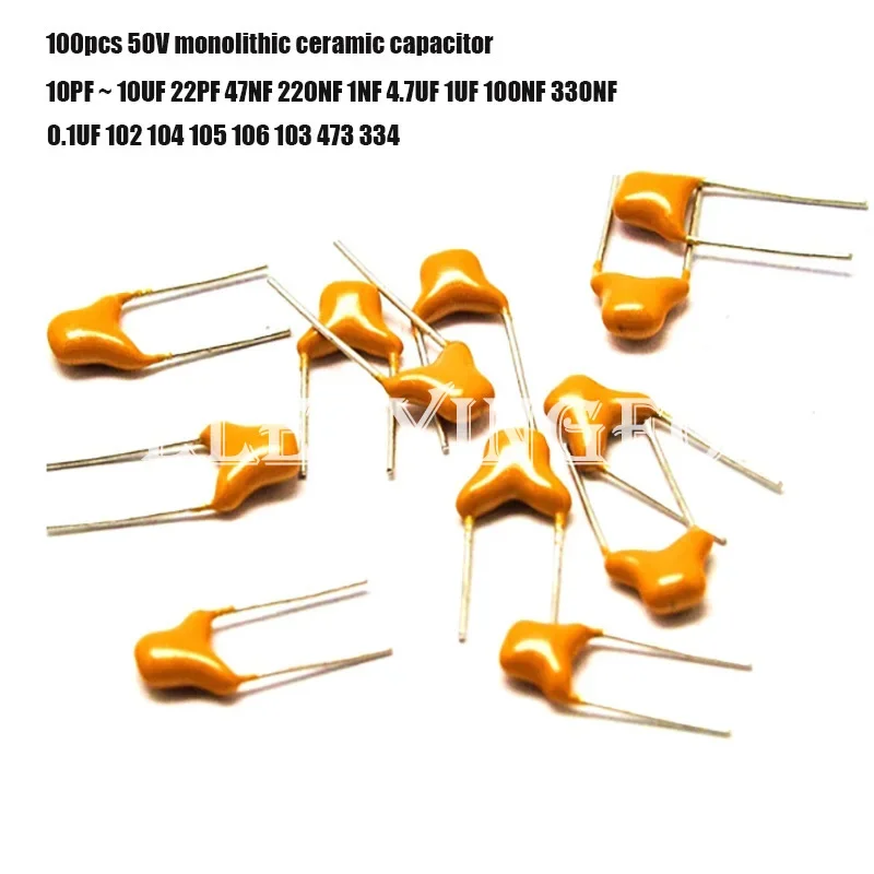 100pcs-50V-monolithic-ceramic-capacitor-10PF-10UF-22PF-47NF-220NF-1NF-4 ...