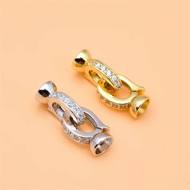 925 Sterling Silver Double Open Zircon Button Accessories Pearl ...