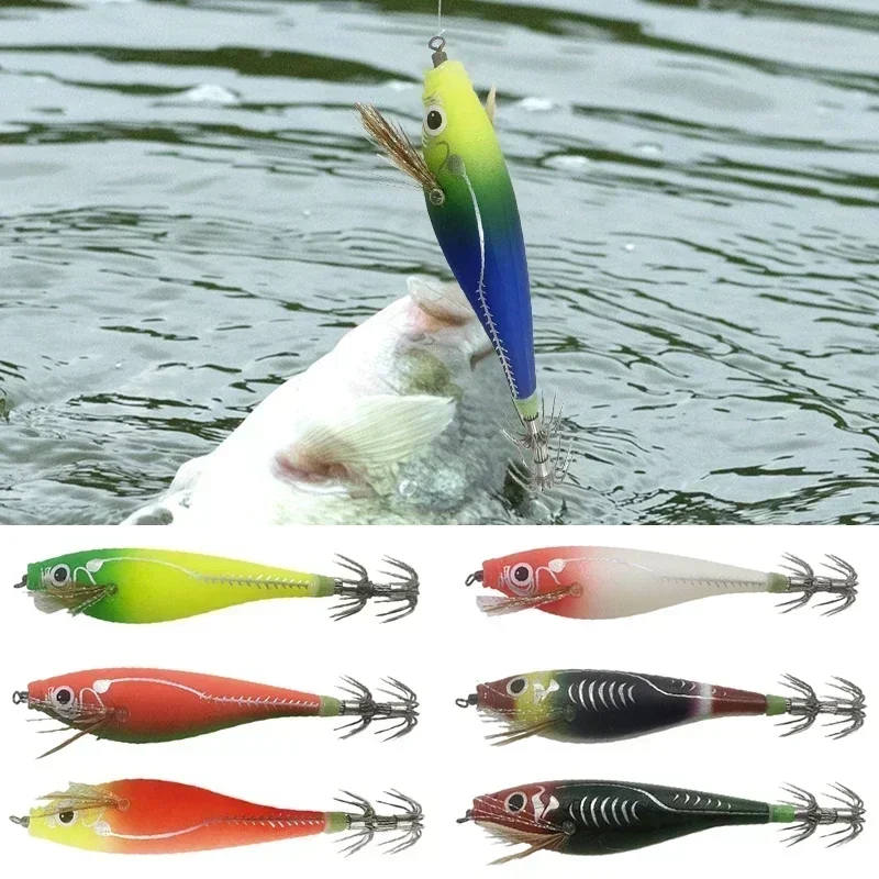 Squid Jig Luminous Fishing Lures Wood Shrimp Octopus Bait Cuttlefish Squid Jig Glowing Bait ...