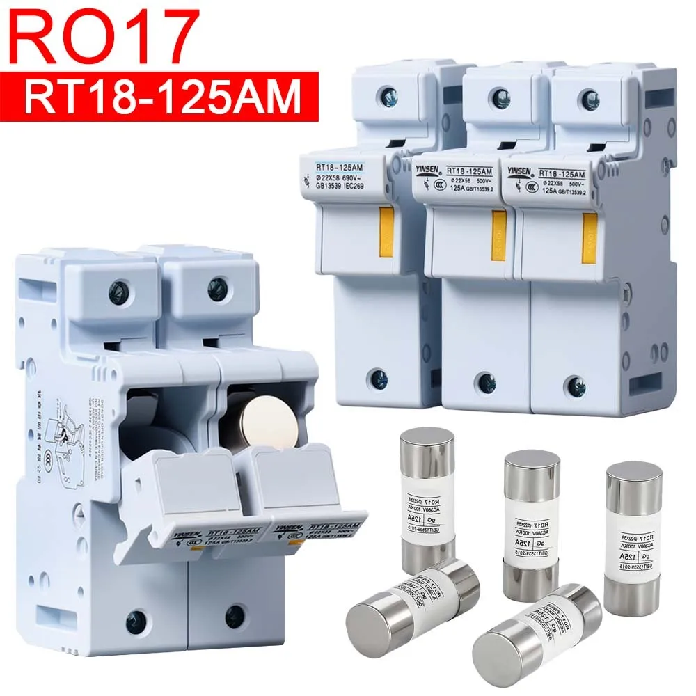 RT18-125AM Fuse Holder 22*58MM Ceramic Fuse RO17 Base 22*58MM RT18 RT14 ...