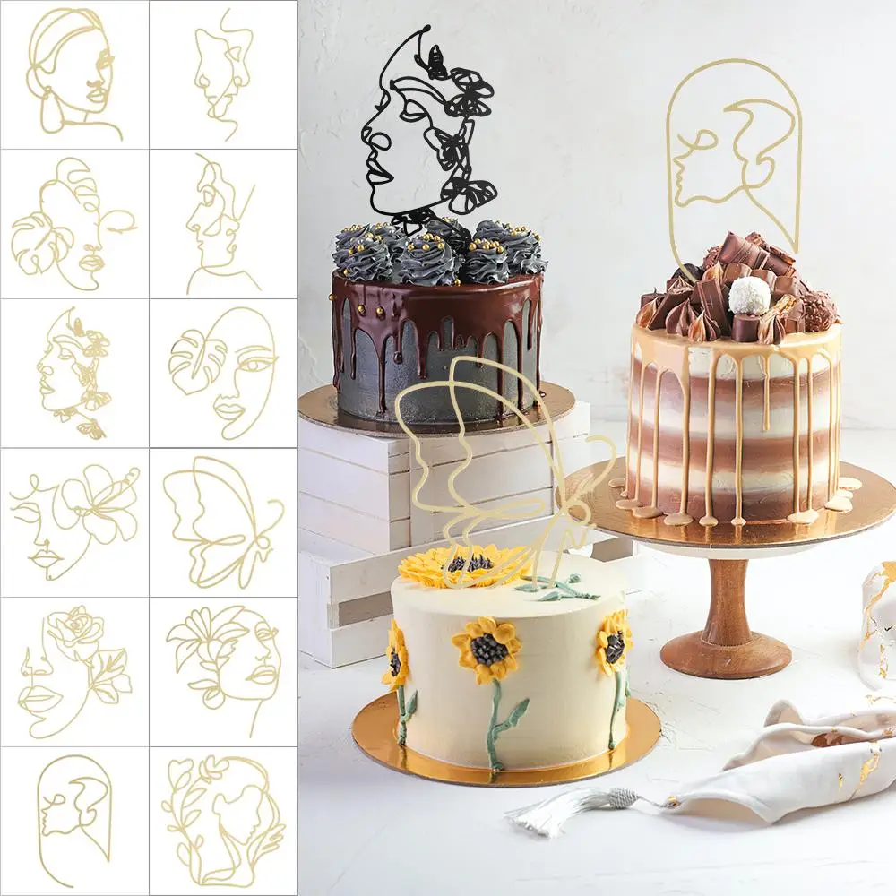 1PC Acrylic Lady Face Cake Topper Minimalist Happy Birthday Wedding ...