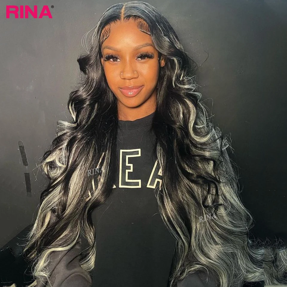 Black With 613 Transparent 13x6 Lace Frontal Human Hair Wigs Highlight 613 Body Wave Lace ...